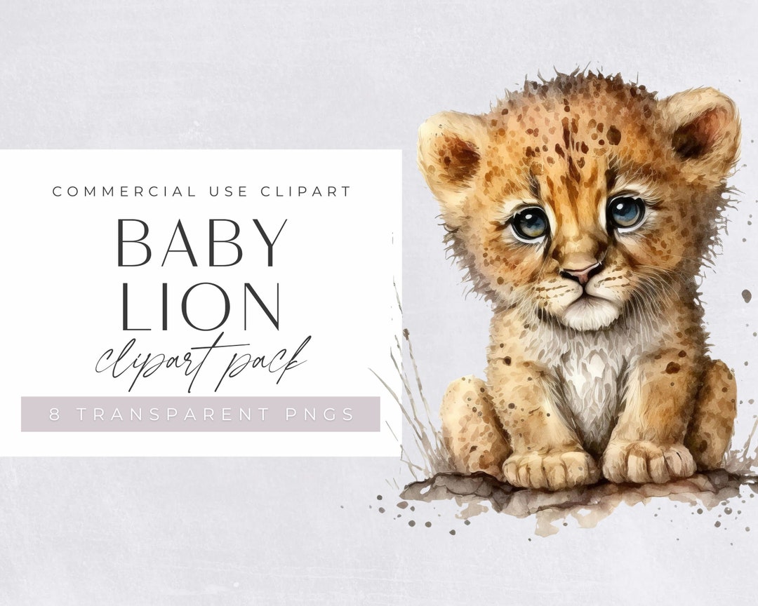 Baby Lion Watercolor Clipart, Cute Clip Art for Commercial Use ...