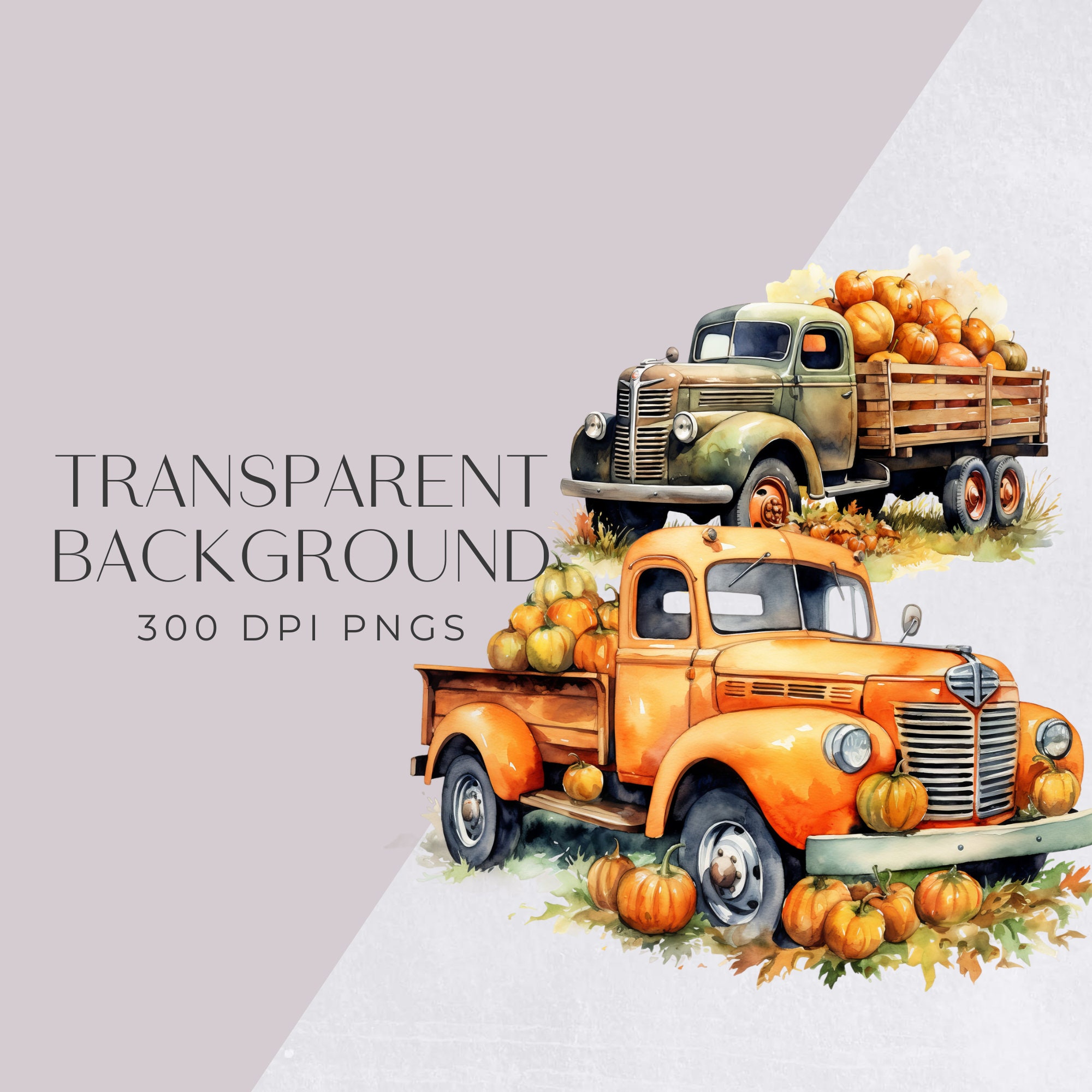 Pumpkin Pickup Truck Clipart, Watercolor Autumn Scene, Farm Life ...