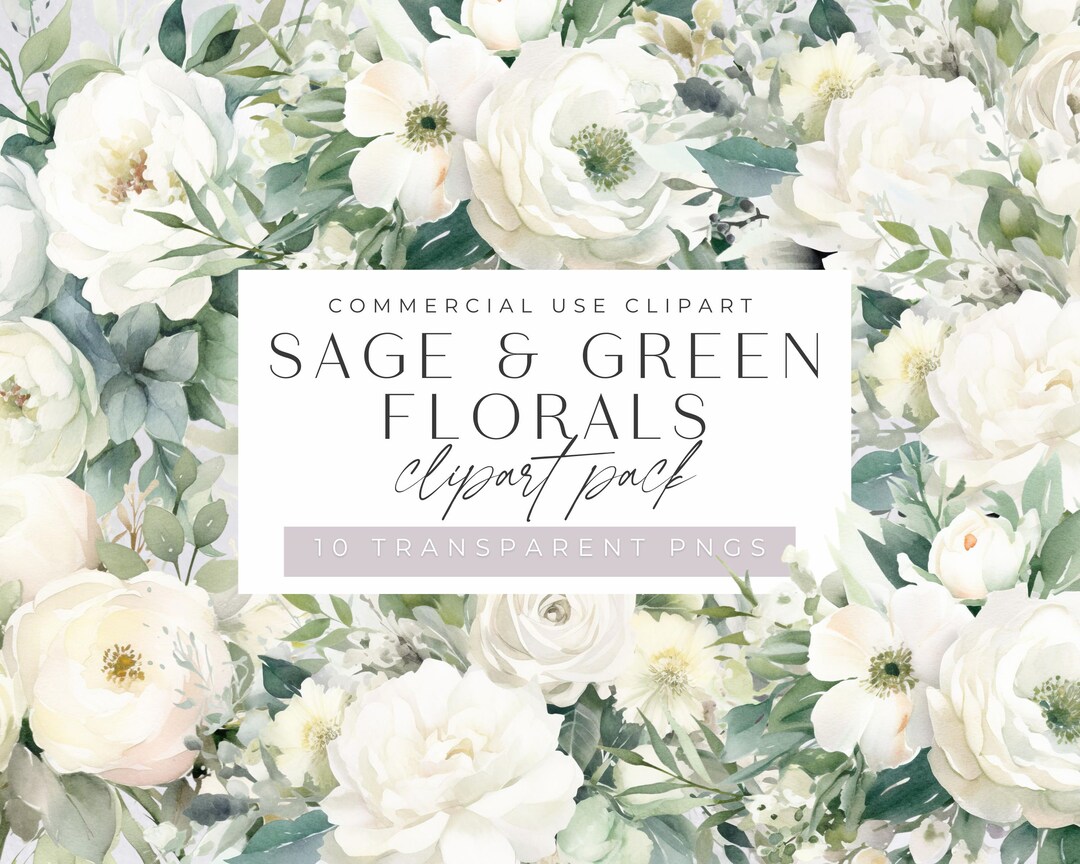 Sage Green and White Florals Clipart Wedding Bouquets Floral - Etsy