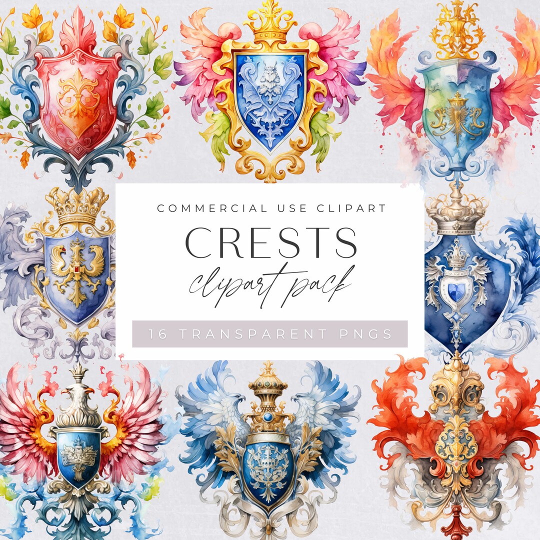 Wedding Crest Clipart, Floral Crest, Family Crest, Bright and Colorful ...