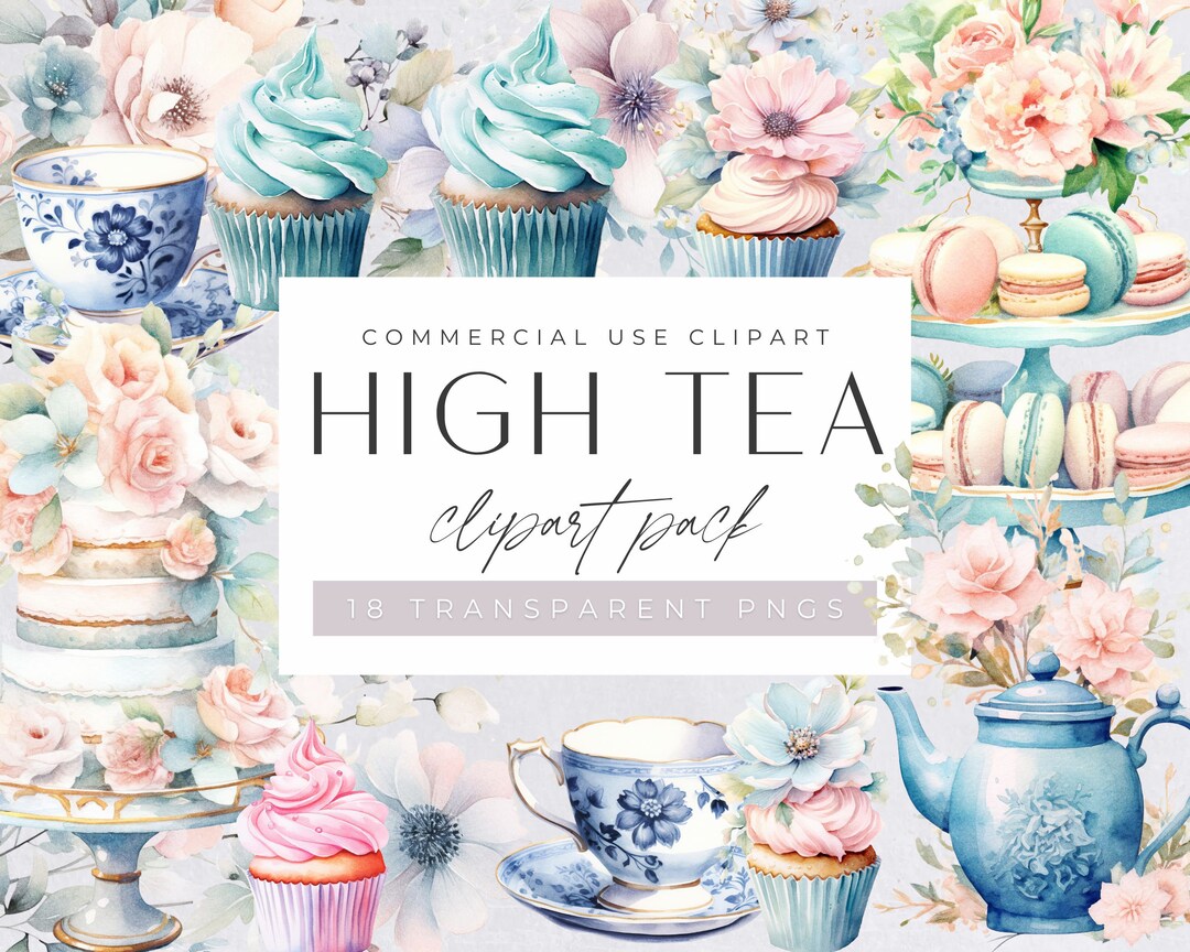 Watercolor High Tea Clipart, Commercial Use, Transparent Pngs, Teacups ...