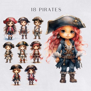 Little Pirate Clipart, Boy Girl Birthday Clip Art, Cute Watercolor ...