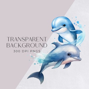 Cute Dolphin Clipart, Baby Sea Animal Clip Art, Watercolor Ocean ...