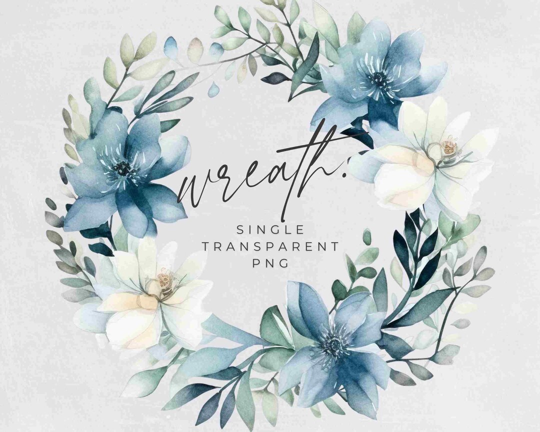 Watercolor Winter Wreath Clipart, SINGLE IMAGE, Blue Floral Watercolor ...