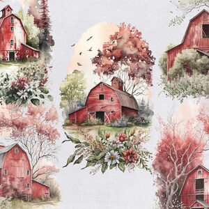 Watercolor Clipart Barn, Red Barn Clipart Pack, Farmhouse, Farmers ...