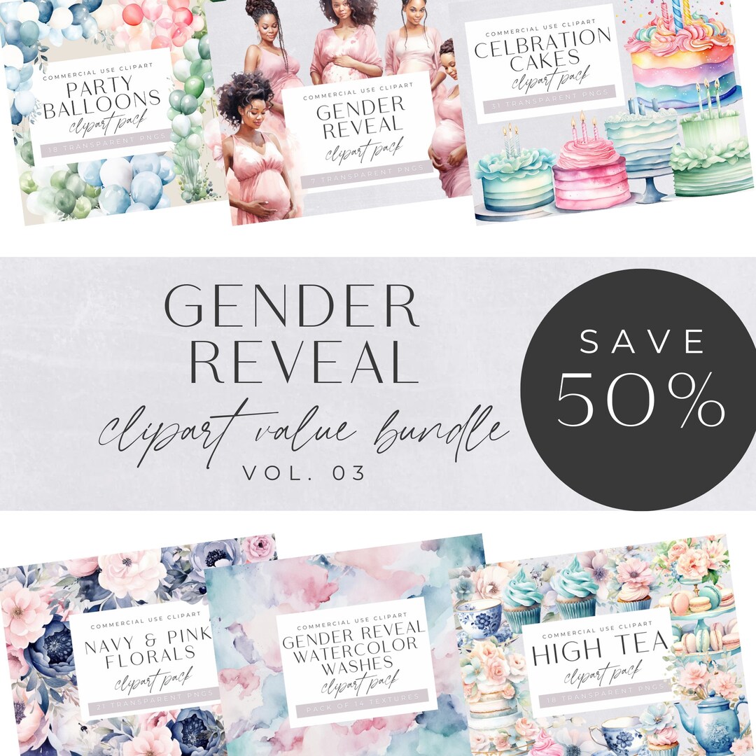 Gender Reveal Clipart Bundle, Boy Girl Baby Shower, Blue, Pink, Green ...