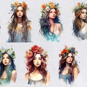 Flowercrown Queens Watercolor, Women With Flowers in Her Hair, Girl ...