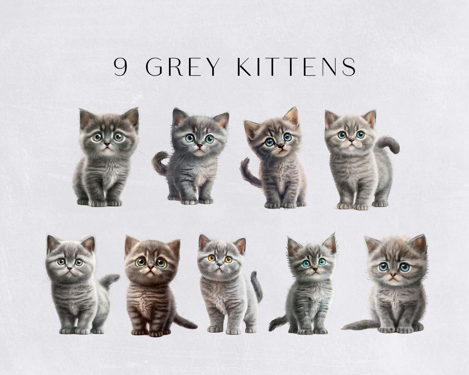 Grey Kittens Clipart Pack, Clip Art for Commercial Use, Transparent ...