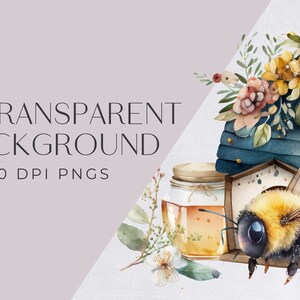 Watercolor Honey Bee Clipart, Spring Garden Bee and Honey Clip Art PNG ...