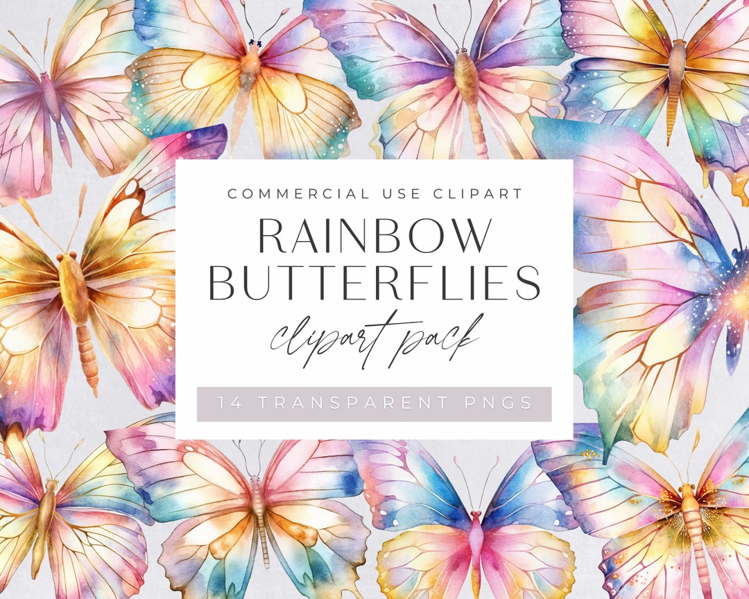 Rainbow Butterflies Clipart Pack, Transparent Png Clipart, Multicolor ...