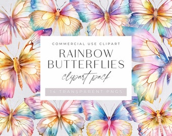Rainbow Butterflies Clipart Cartoon Butterfly Transparent PNG Set of 20 ...