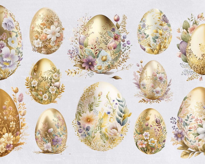 Gold Watercolor Easter Eggs Clipart Clip Art for Commercial - Etsy