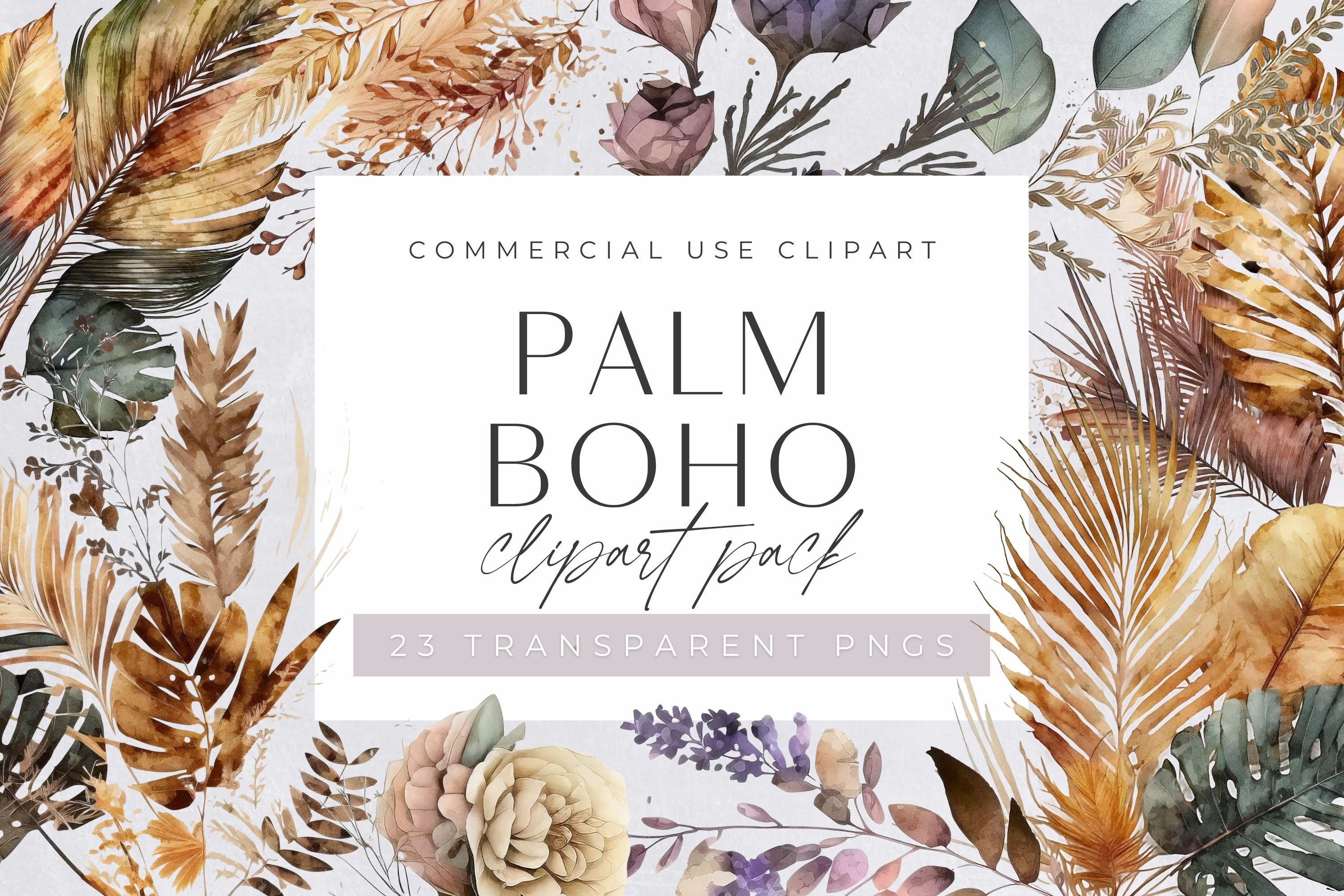 Boho Palm Clipart, Boho Transparent PNG , Watercolor Tropical Palm ...