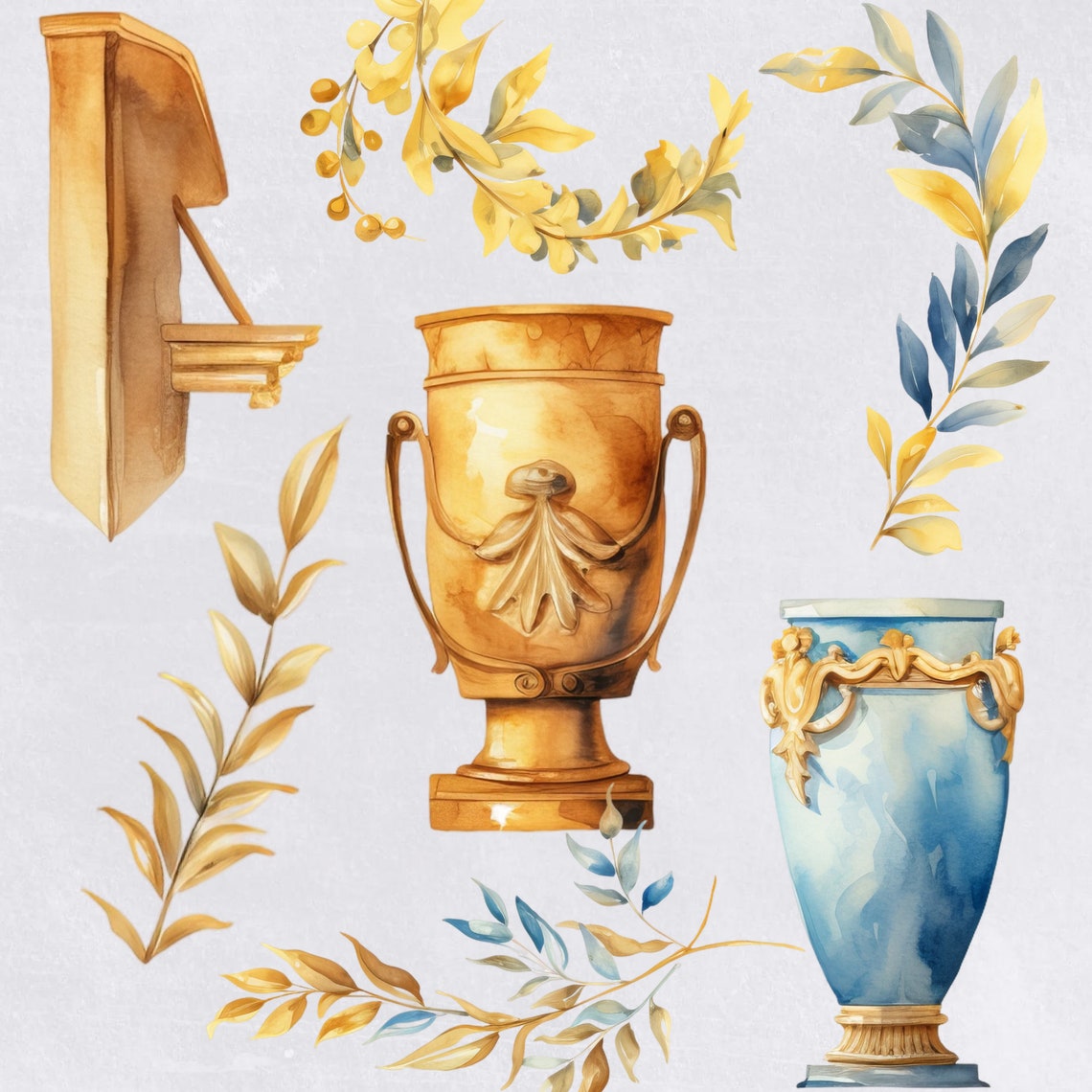 Watercolor Clipart Greek, Greece Clip Art, Travel Clipart, Mythology ...