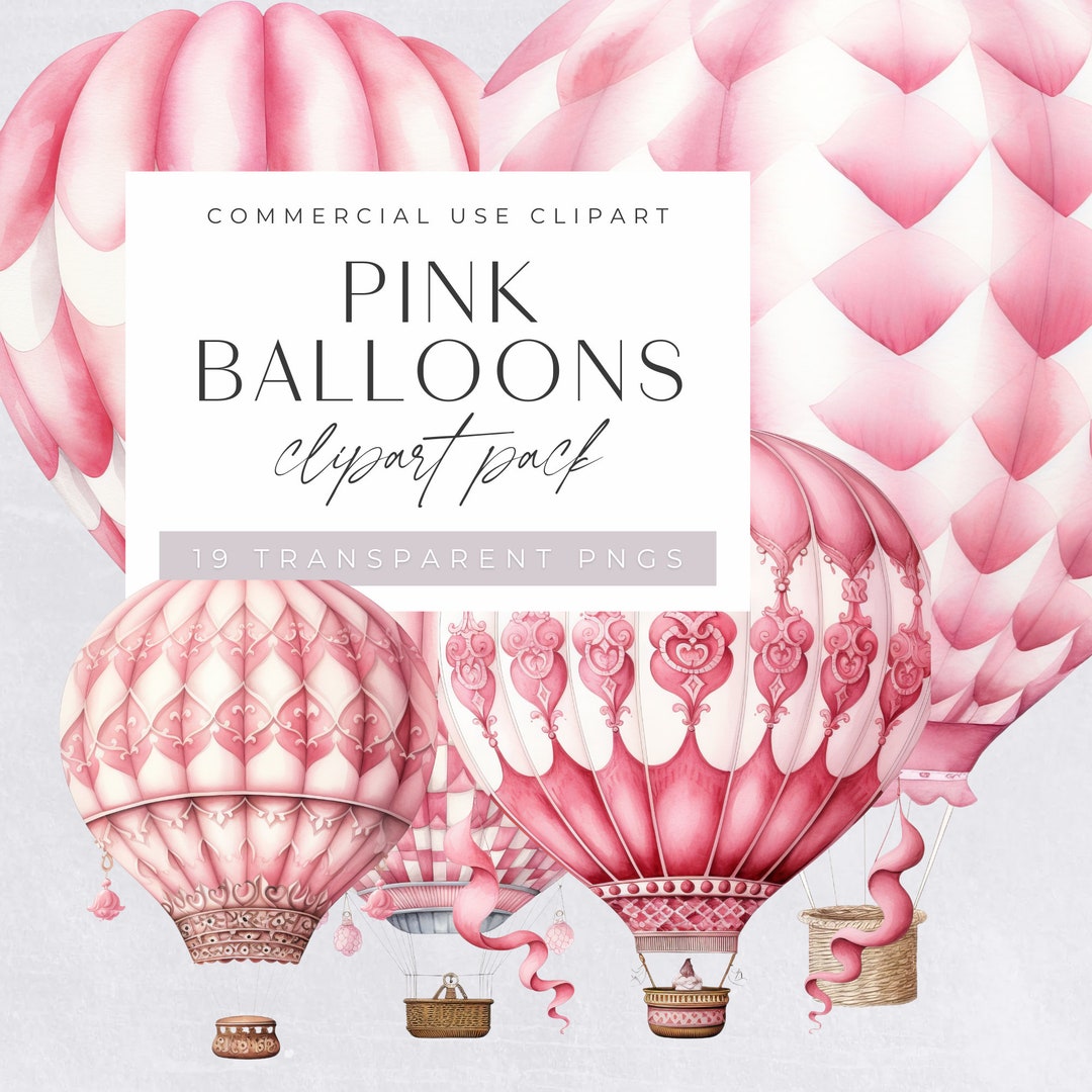 Hot Air Balloon Clipart, Watercolor Pink, Nursery Wall Decor, Baby ...