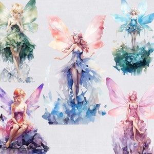 Fairy Crystals Clipart, Watercolor Mystical Fairies Magic and Gems ...