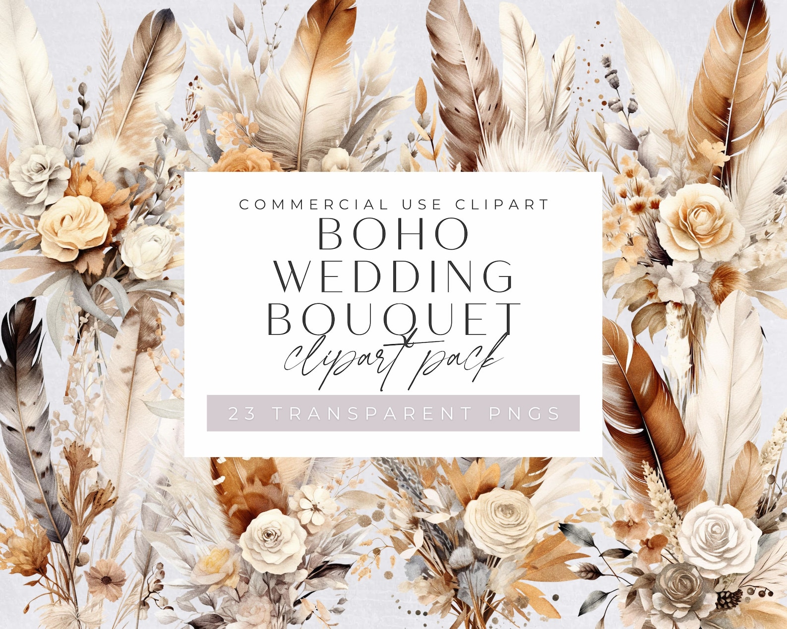 Boho Wedding Bouquet Clipart Pack, Watercolor Flowers, Neutral Floral ...
