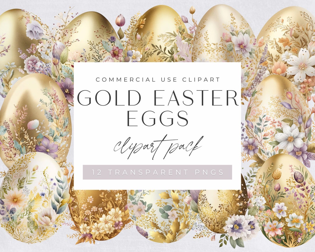 Gold Watercolor Easter Eggs Clipart, Clip Art for Commercial Use ...