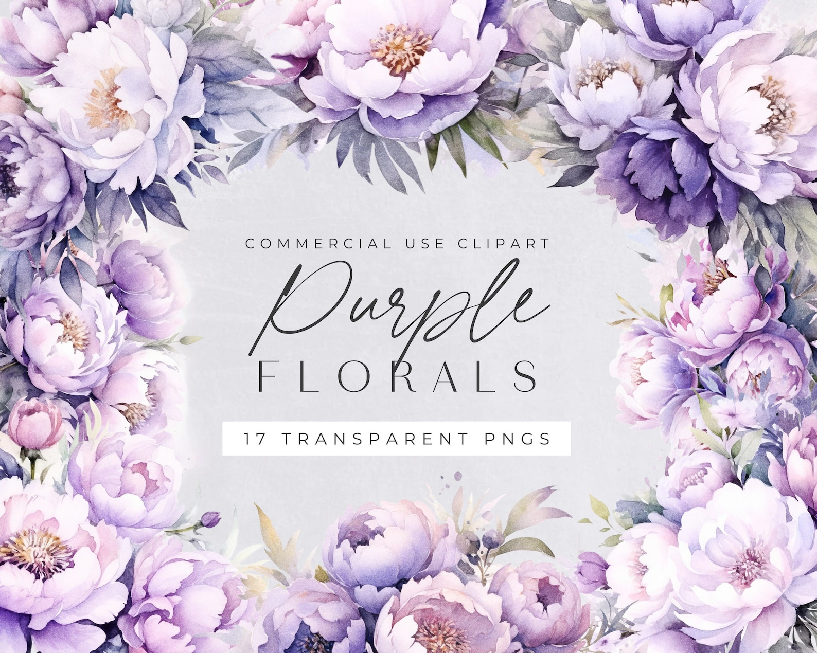 Purple Floral Clipart, Lilac and Lavender Watercolor Flowers ...