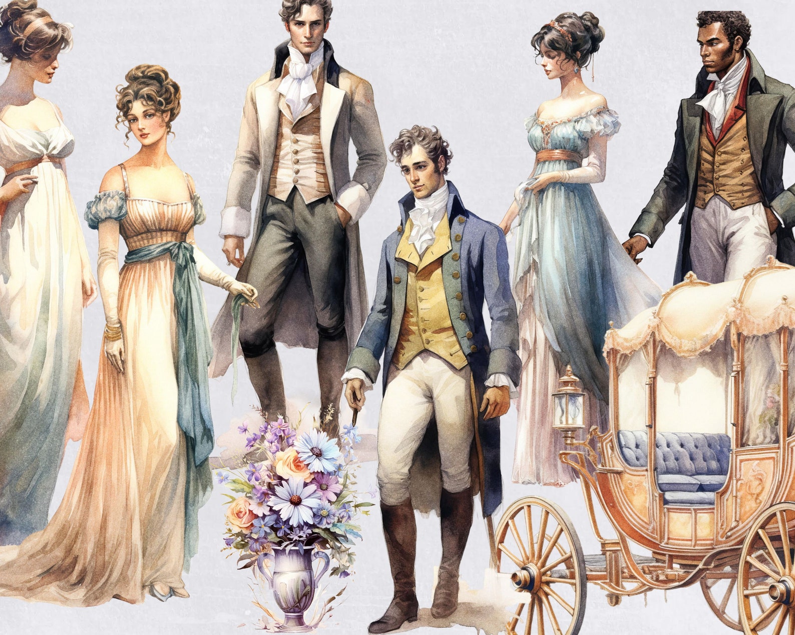 Regency Fashion Clipart Pack, Figures, People, Vintage Women, Man, for ...