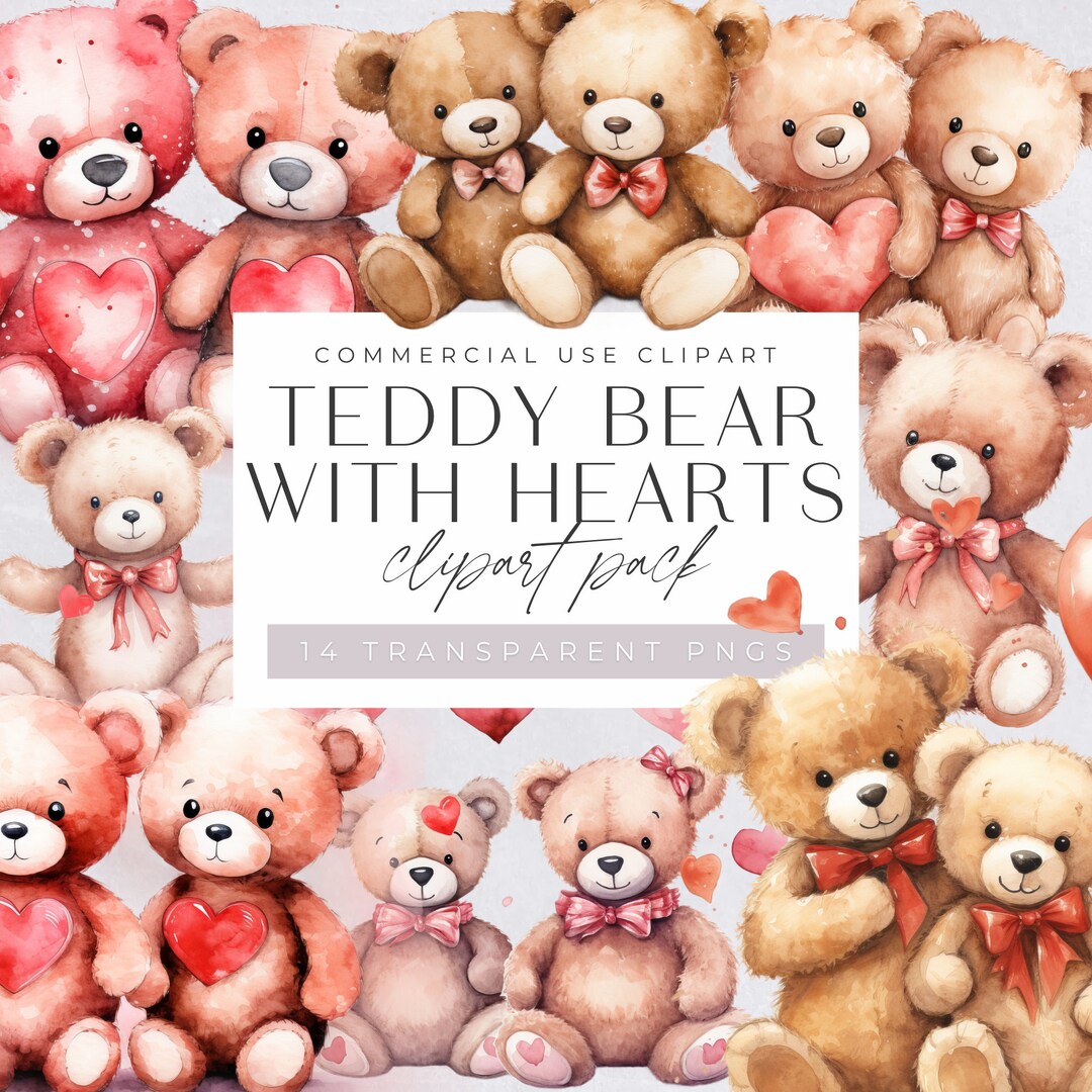 Pink Valentines Bear Clipart, Watercolor Teddy With Love Heart Balloon ...