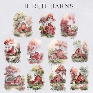 Watercolor Clipart Barn, Red Barn Clipart Pack, Farmhouse, Farmers ...