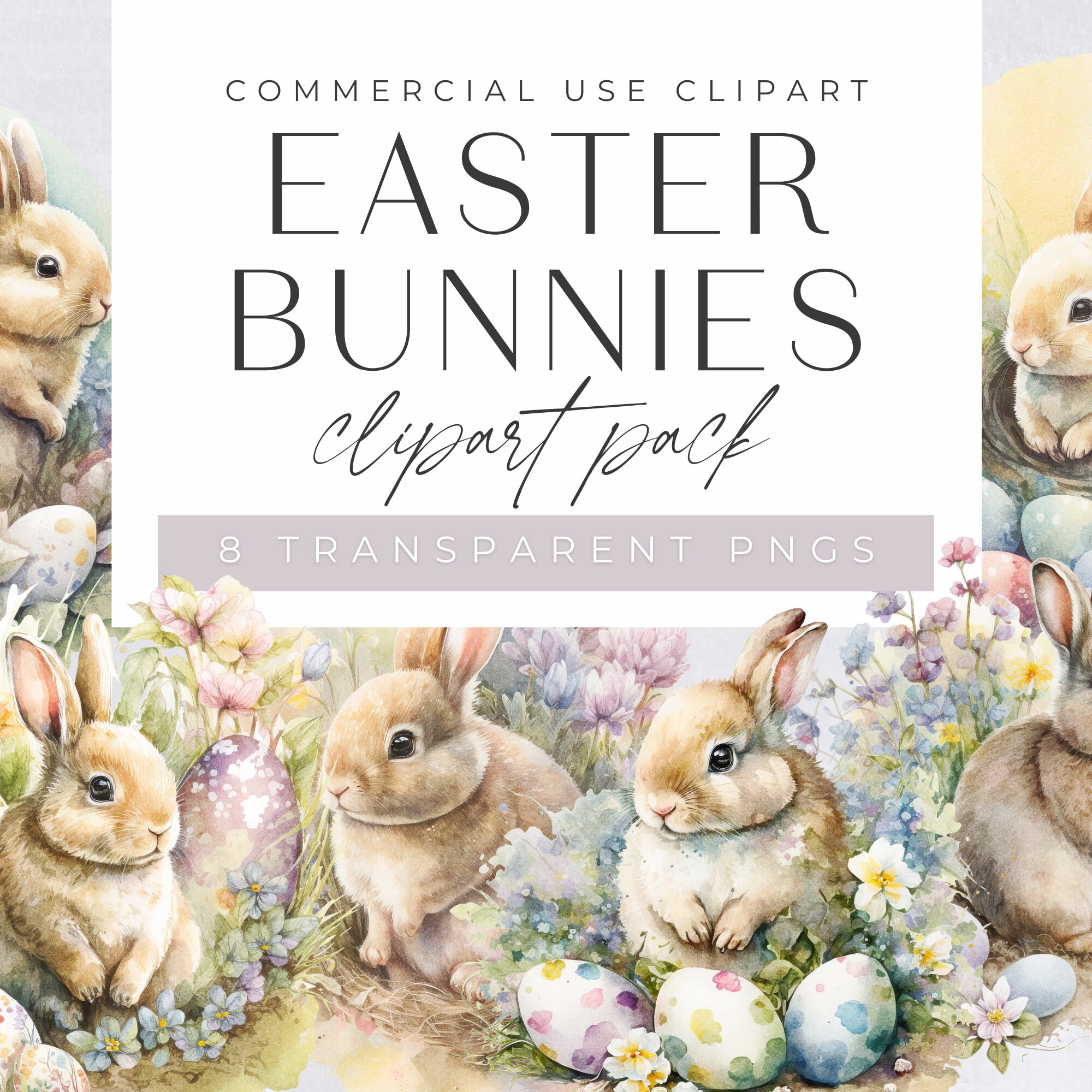 Simple Easter Bunny Clip Art Bundle, Cute Happy Hoppy Bunnies, Clipart ...