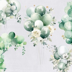 Green Balloons Clipart, Watercolor Birthday Party Decorations ...
