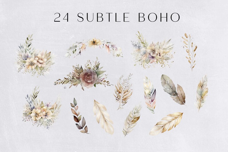 Boho Flower Clipart Pack Clipart for Commercial Use Neutral - Etsy ...