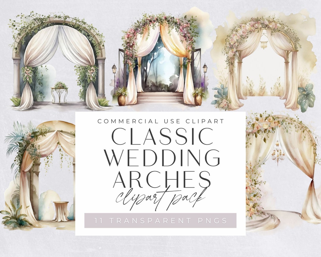 Classic Wedding Arches Clipart, Bride & Groom, Wedding Day Invitations ...