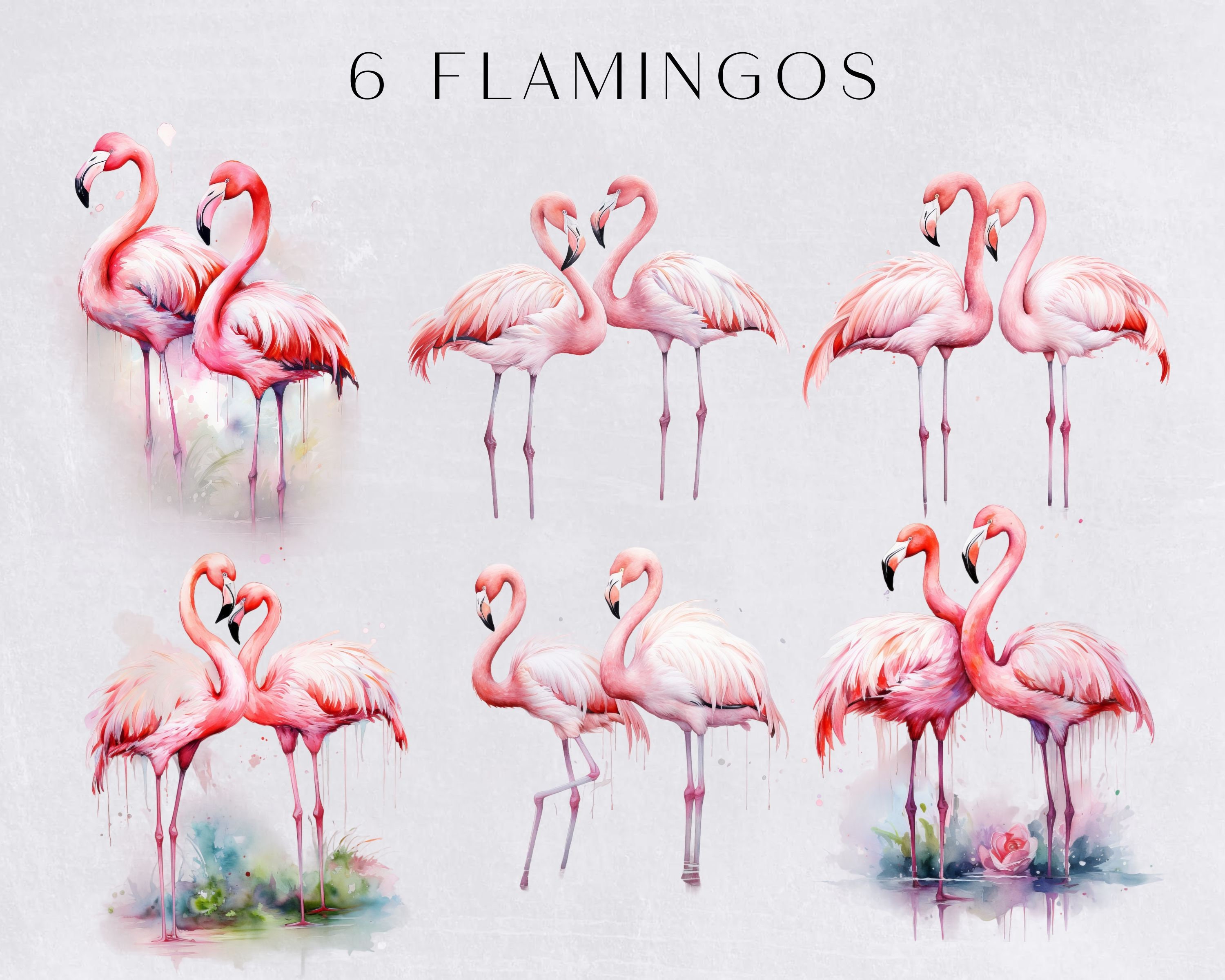 Flamingo Clipart Commercial Use, Pink Flamingos, Watercolor Tropical ...