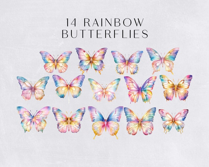 Rainbow Butterflies Clipart Pack, Transparent Png Clipart, Multicolor ...