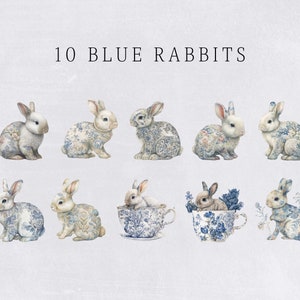 Blue Decorative Bunny Clipart Pack, Clipart for Commercial Use ...