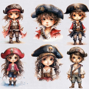 Little Pirate Clipart, Boy Girl Birthday Clip Art, Cute Watercolor ...