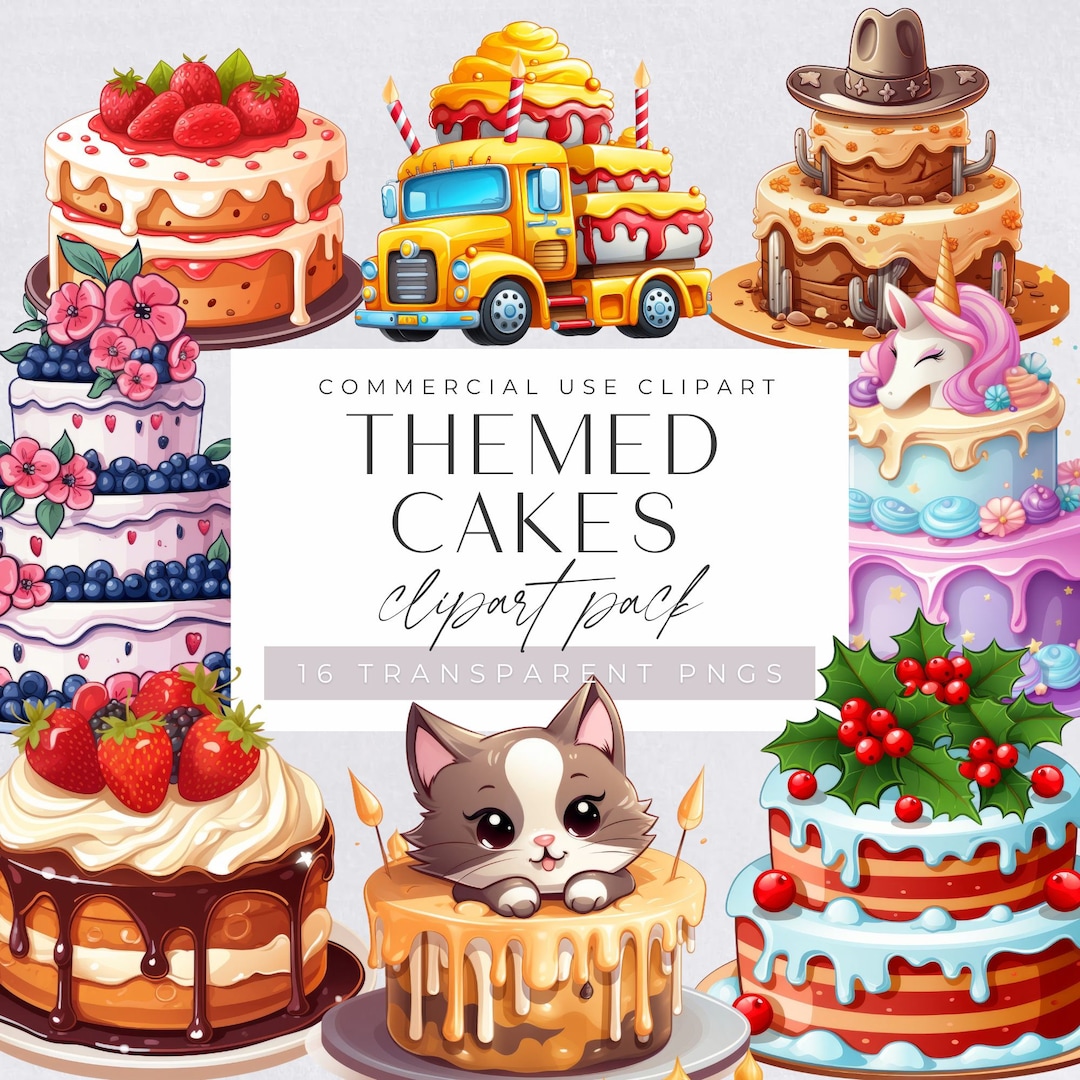 Tea Party Cake Clipart, Watercolor Dessert, Colorful Themed Birthday ...