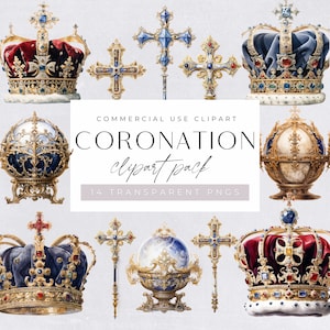 King and Queen Crowns Clipart, Gold Crown & Scepter Pngs, Royal ...