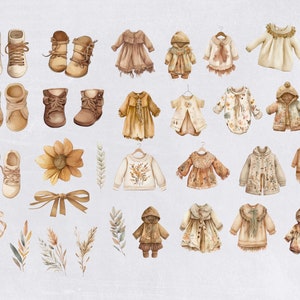 Boho Baby Clothes Clipart, Nursery Wall Art Watercolor Clip Art ...