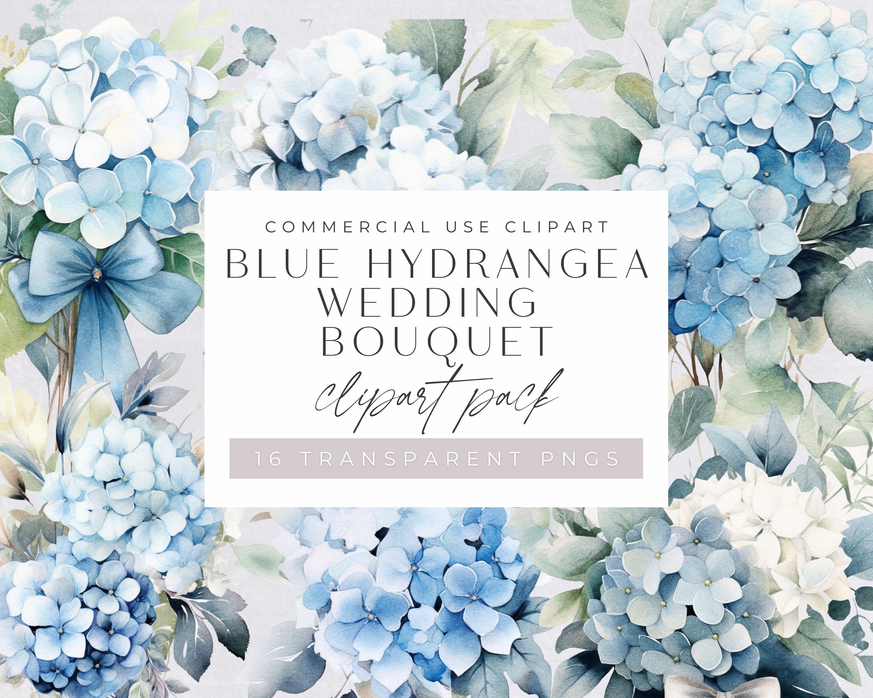 Blue Hydrangea Wedding Bouquet Clipart Pack, Clip Art for Commercial ...
