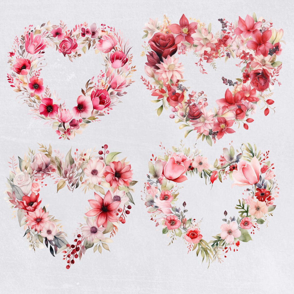 Valentines Heart Wreath Clipart, Valentines Day Watercolor, Pink and ...