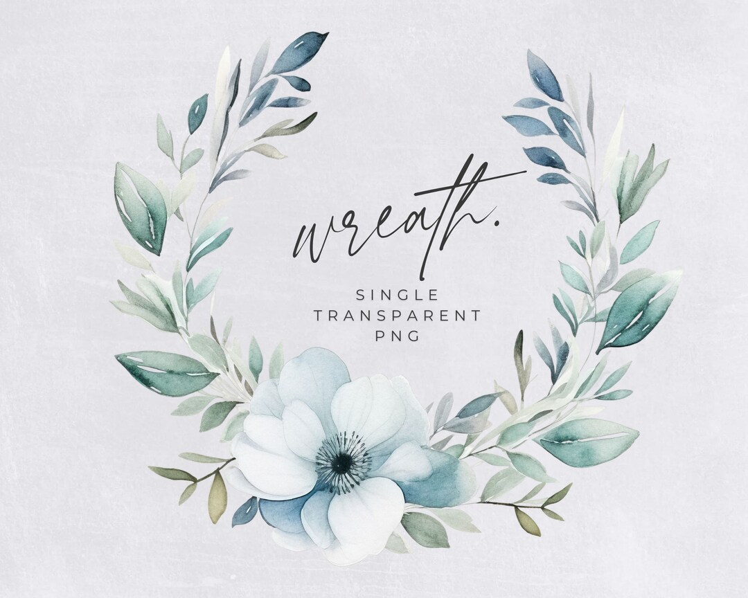 Watercolor Winter Wreath Clipart, SINGLE IMAGE, Blue Floral Watercolor ...
