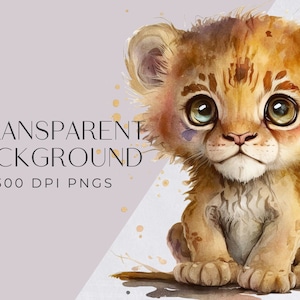 Baby Lion Clipart | SINGLE IMAGE | Commercial License, Watercolor Cubs ...