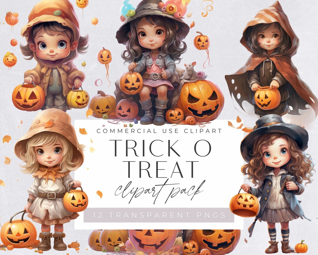 Cute Halloween Character Clipart Trick O Treat Watercolor - Etsy
