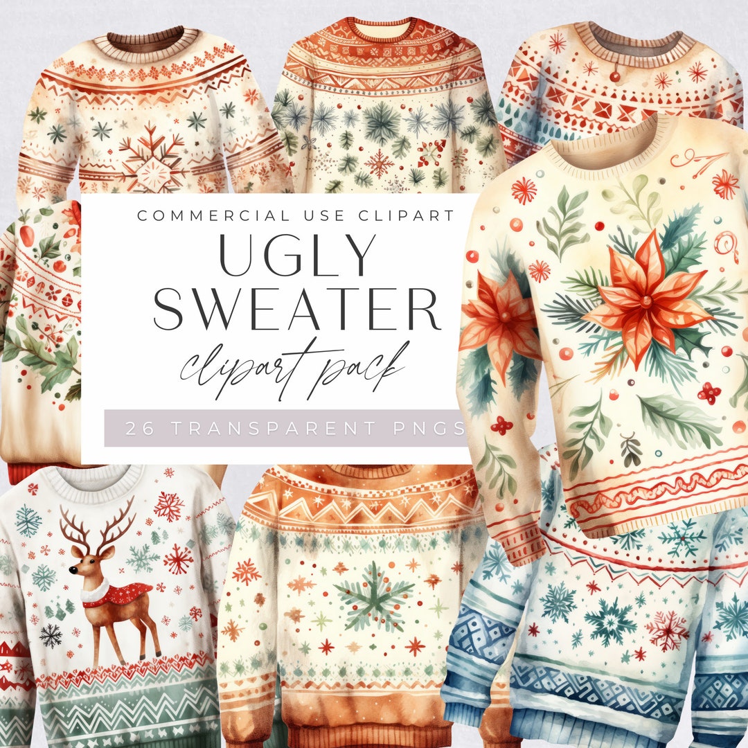 Ugly Xmas Sweater Clipart, Christmas Jumper Clip Art, Cosy Winter ...