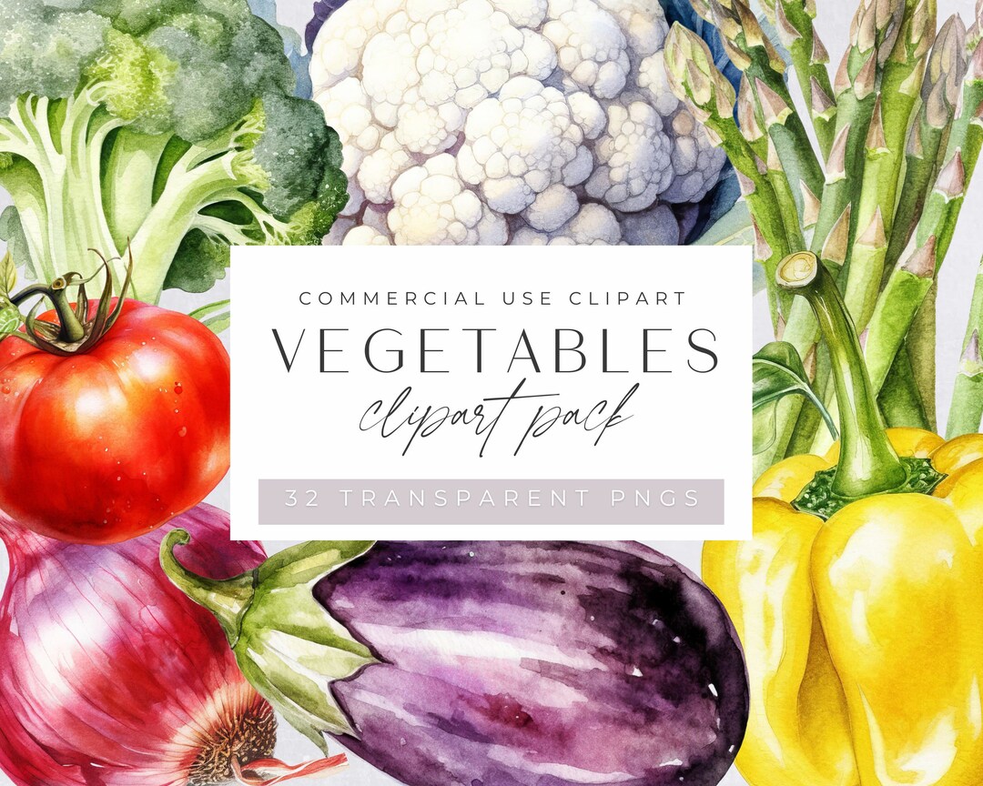 Watercolor Vegetables Clipart Pack, Veggies Clip Art for Commercial Use ...