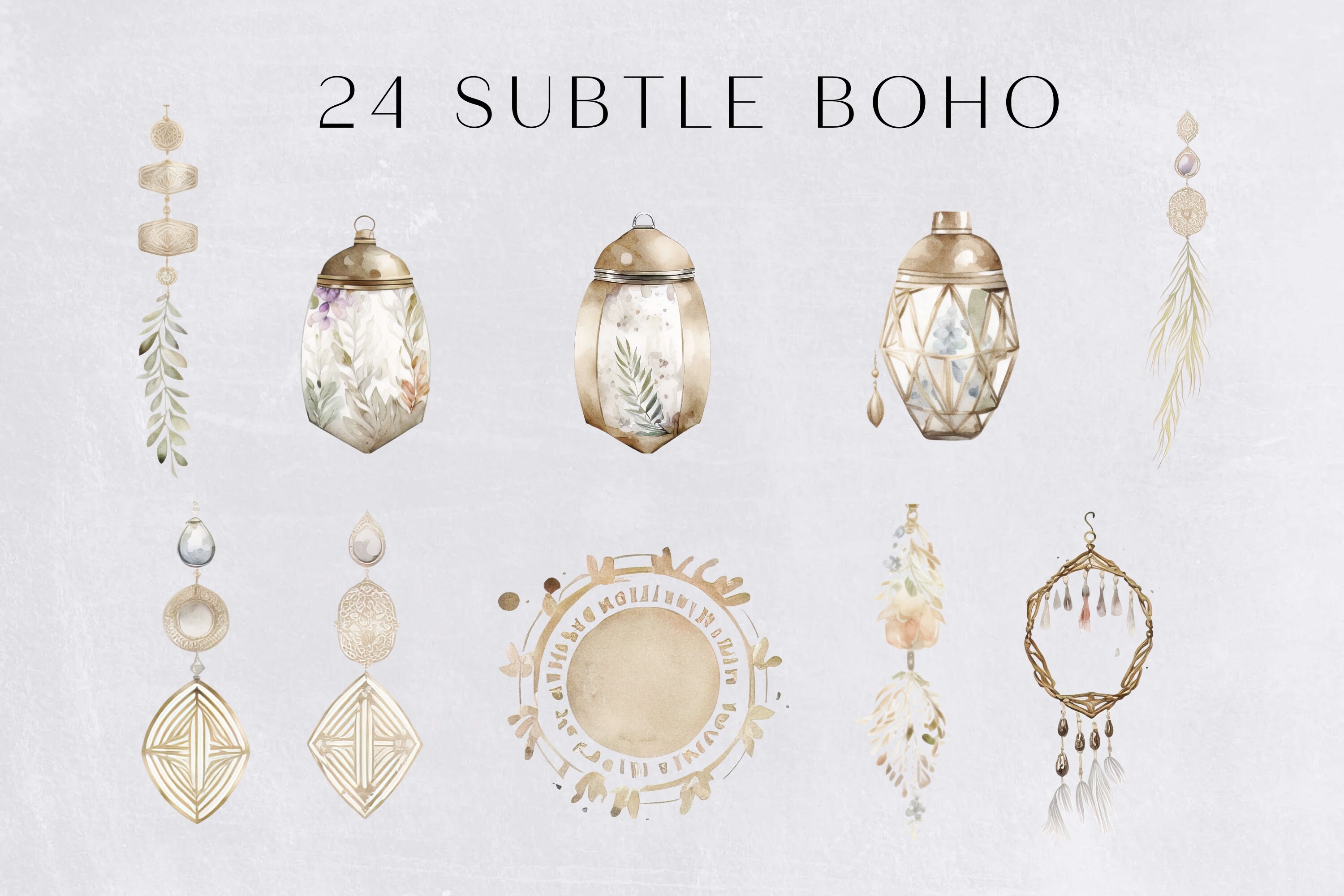 Boho Flower Clipart Pack, Clipart for Commercial Use, Neutral Floral ...