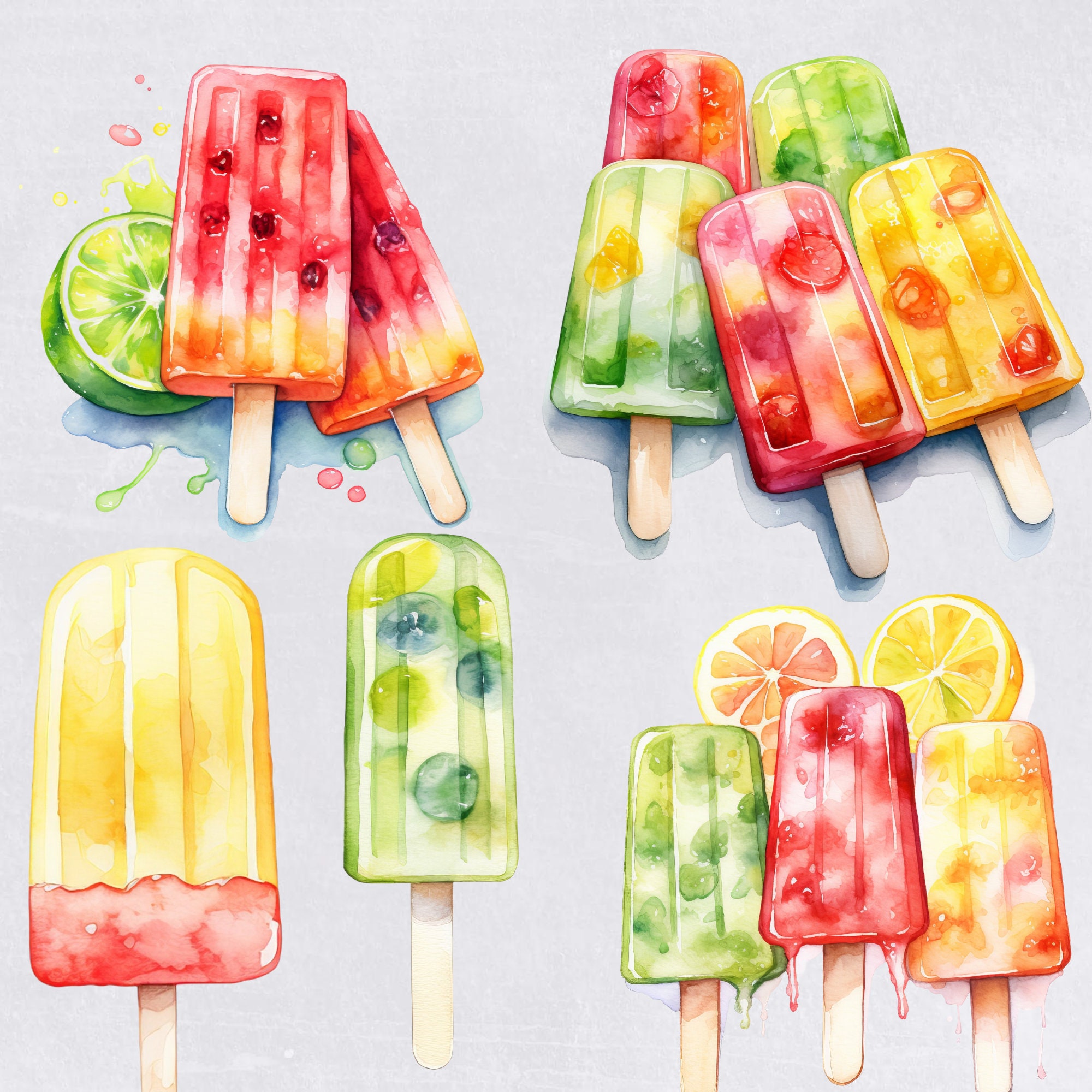 Popsicle Watercolor Clipart, Watercolor Ice Lollies Clip Art, Summer ...
