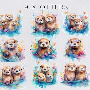 Otter Clipart, Kawaii Otters, Sea Creatures, Watercolor Illustrations ...