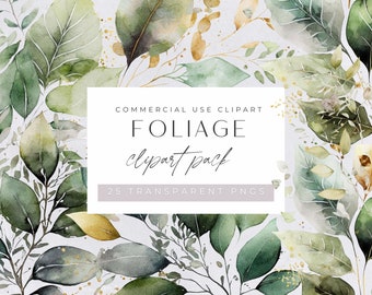 Watercolor Foliage Clipart Leaves Png Wedding Clipart Wreath Png Fern ...