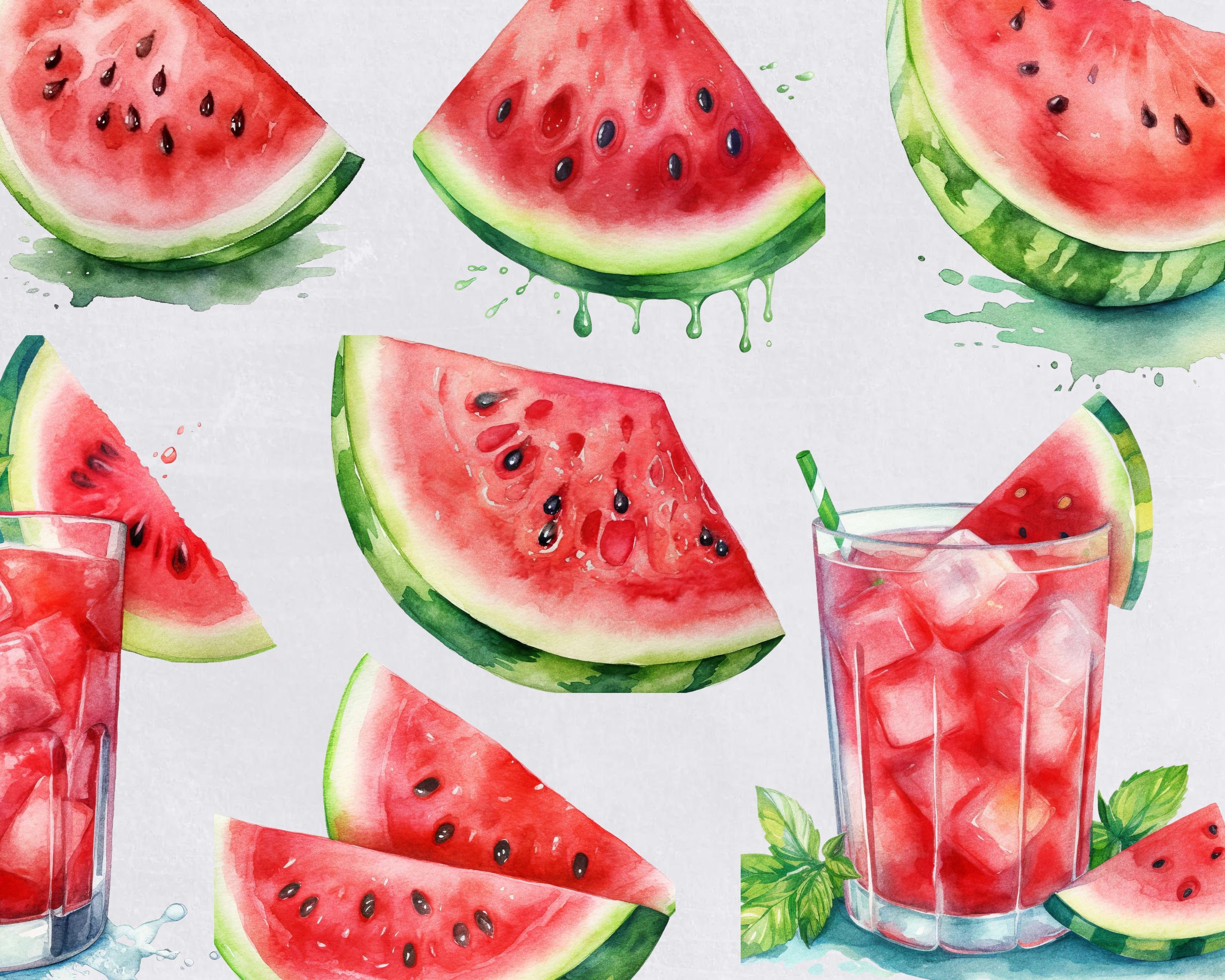 Watermelon Clipart Pack, Clip Art, Watercolor Summer Fruit, Tropical ...