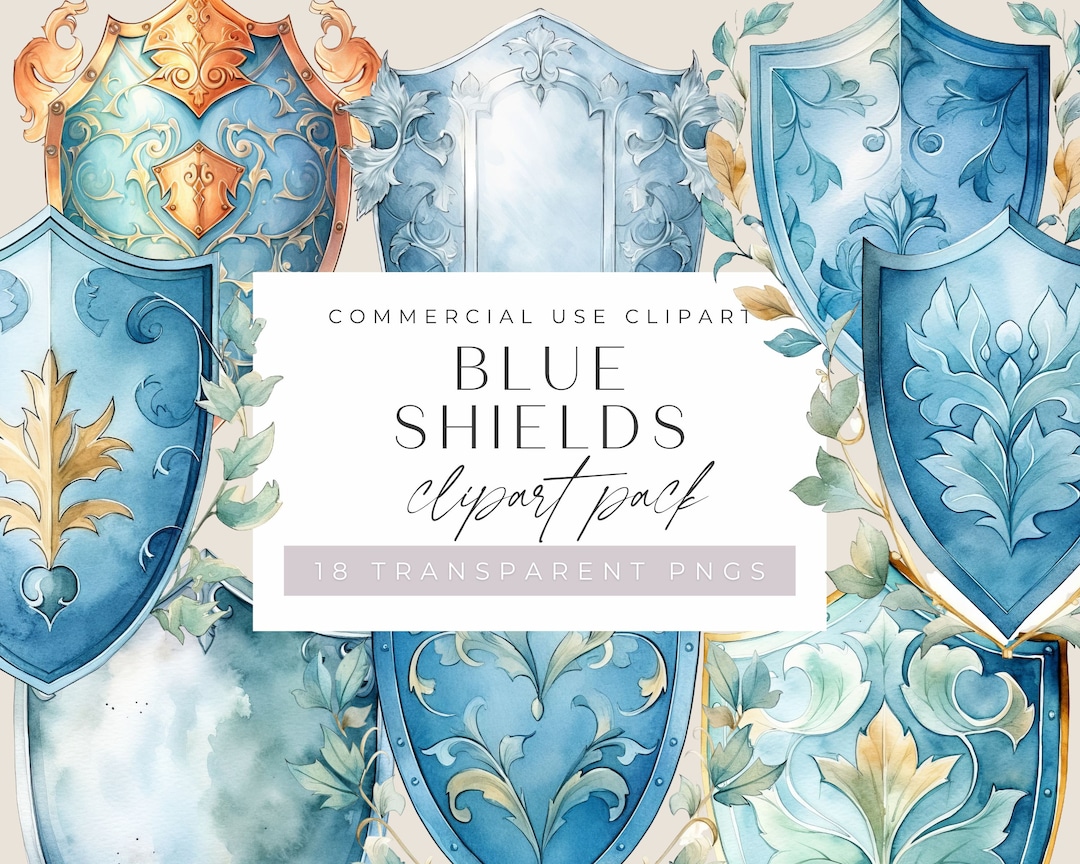Blue Shields Watercolor Clip Art, Commercial Use, Transparent Pngs ...